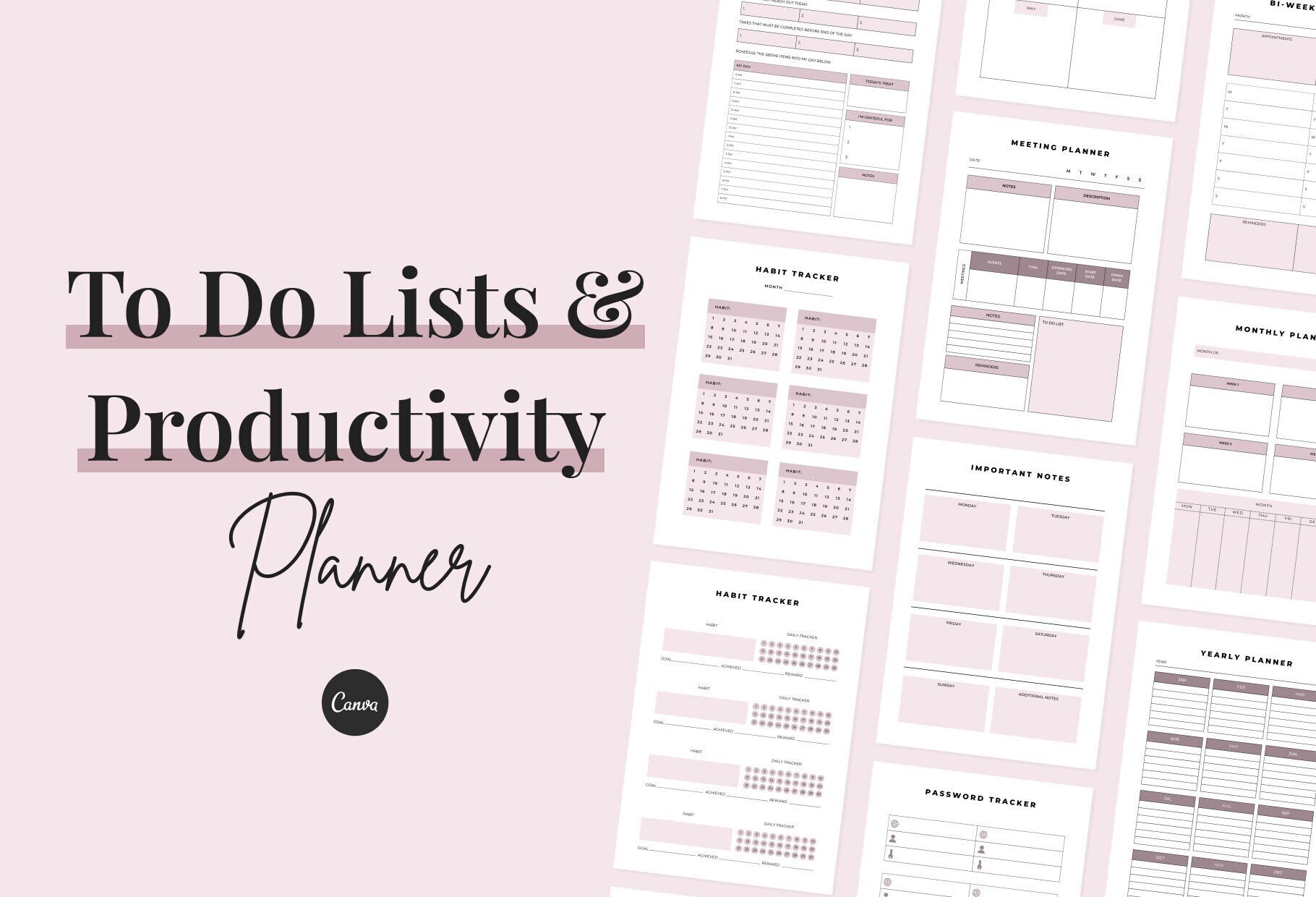 To Do Lists and Productivity Printable Editable Canva Template - Etsy