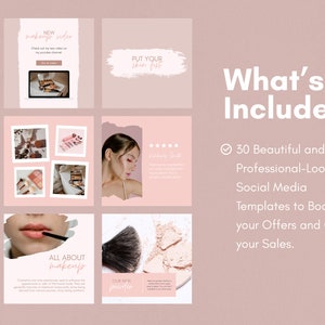 30 Makeup Instagram Post Canva Templates Permanent Makeup PMU Pink ...