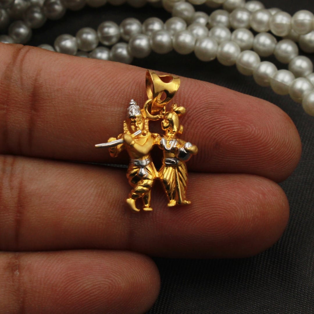 Radha Krishna Indian 22k Yellow Gold Pendant Locket Handmade - Etsy