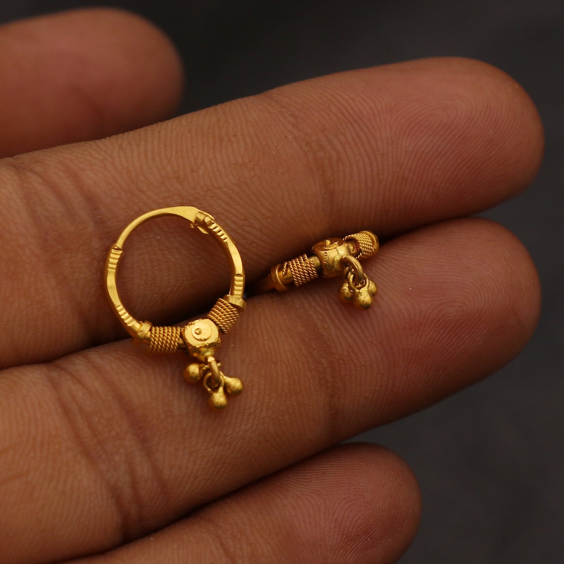 22k Gold Hoop Earrings Jewelry Indian Bali With Wrapped Wire - Etsy
