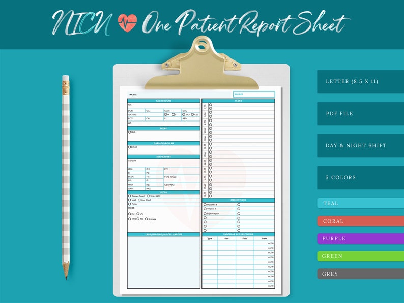 NICU Printable Nursing Report Sheet, Nurse Brain Sheet, One Patient ...