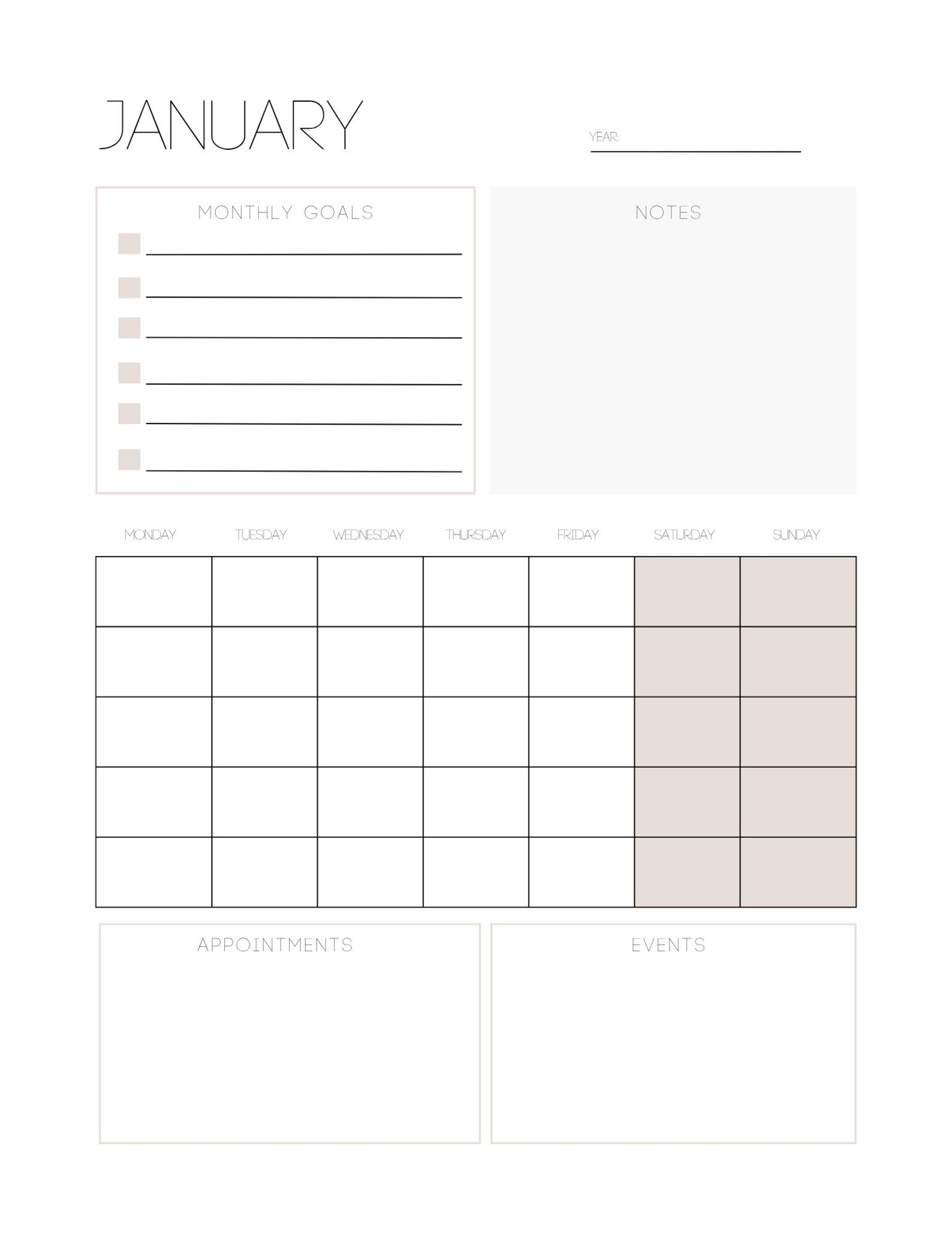 One Page Undated Monthly Layout - Etsy
