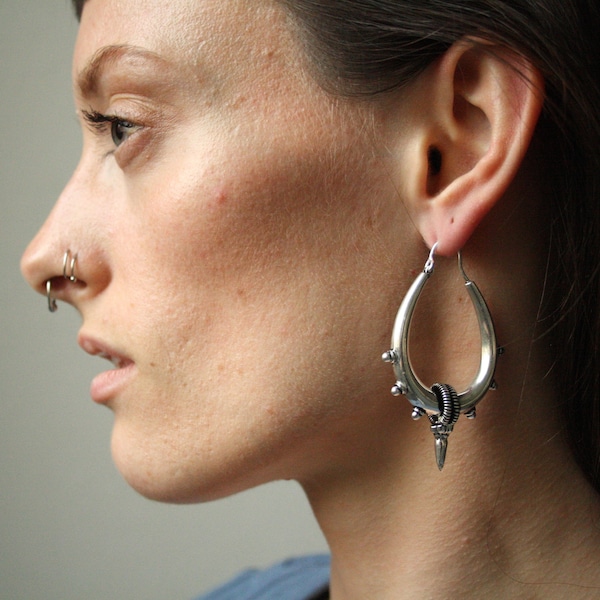 Punk Hoop Earrings Silver - Etsy UK