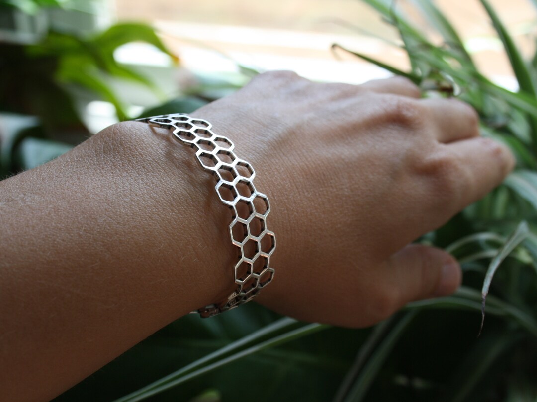 Honeycomb Bracelet. Rigid and Adjustable Silver Bracelet. Handmade ...