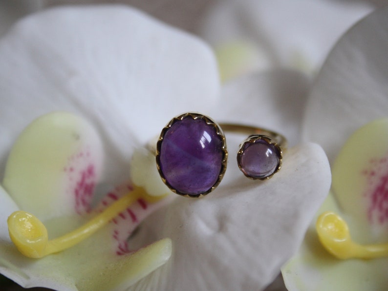 Handmade Brass Ring With Purple Amethyst – Adjustable Boho Jewelry ...