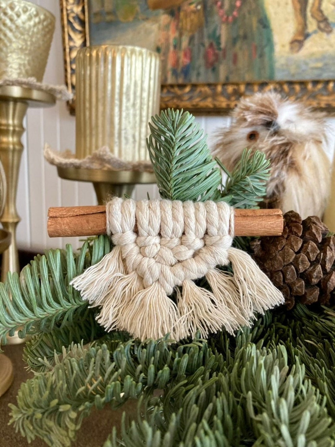 Small Macrame Hanging, Cinnamon Stick, Natural Cotton Cord - Etsy