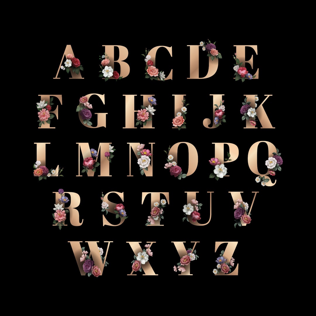 Gold Floral Letters - Flower Letters Png - Floral Alphabet - Alphabet ...