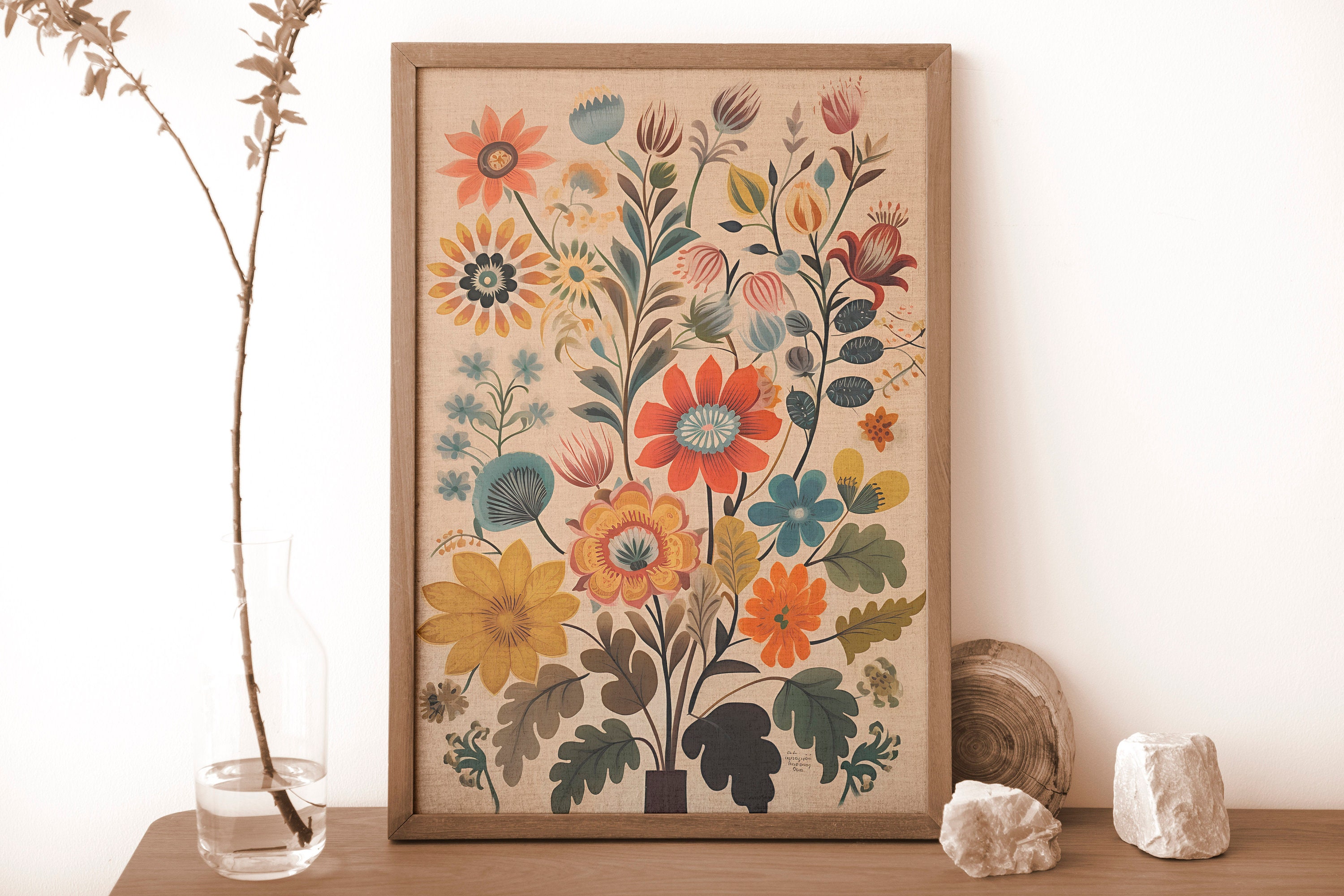Neutral Painting Floral Folk Art Print Mandala Folk Art Folk Floral ...