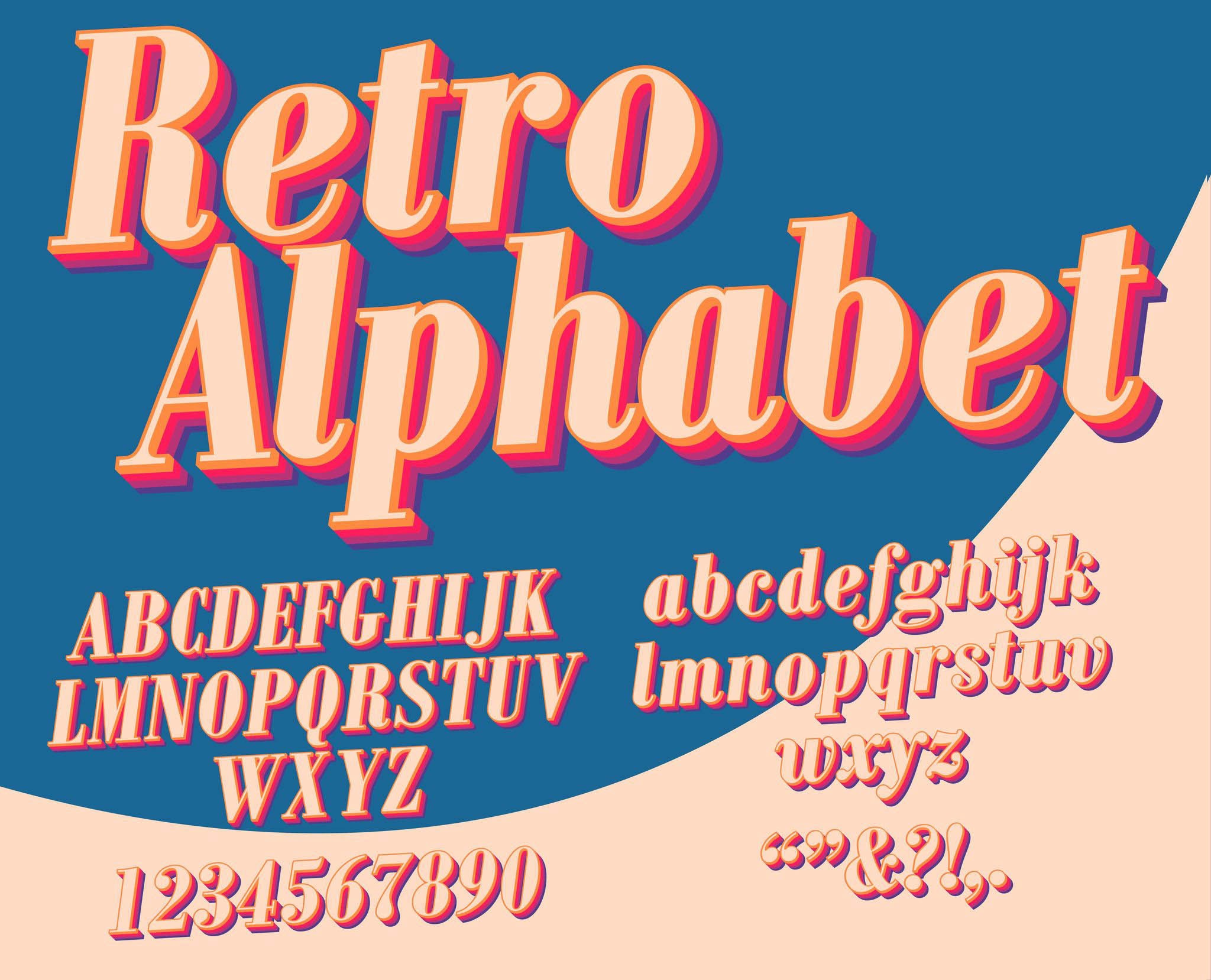 Vintage Alphabet Retro Alphabet Elements Digital 70s - Etsy