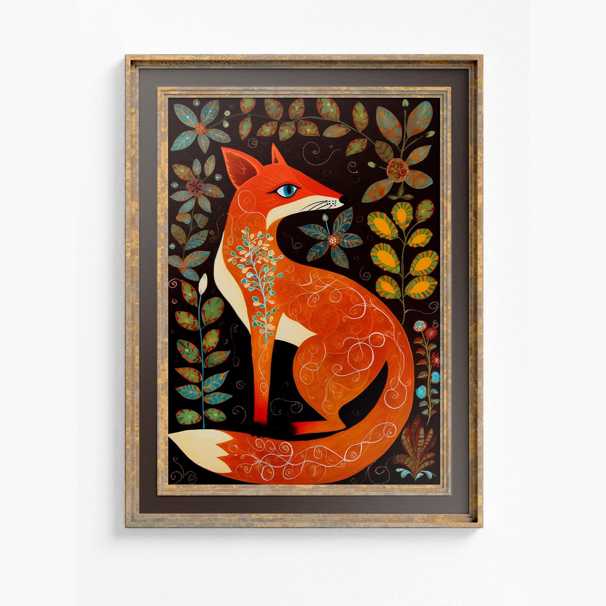 Fox Folk Art Print Easter Folk Art Folk Floral Poster - Etsy