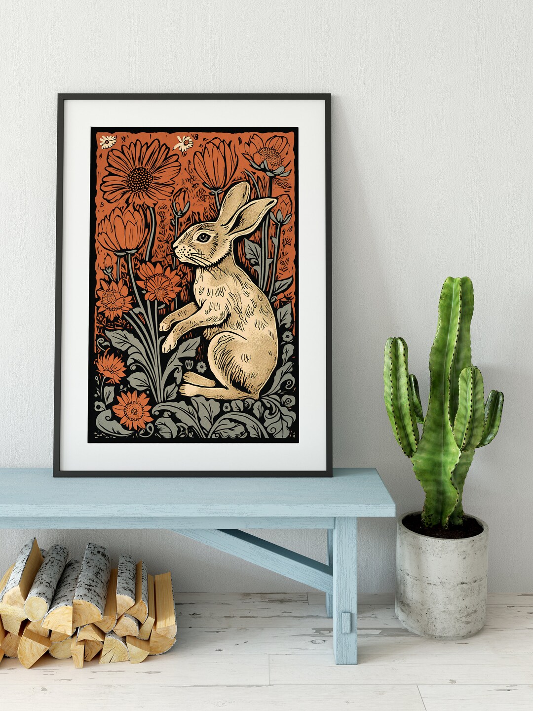 Rabbit Folk Art Print - Easter Folk Art - Folk Floral Poster - Bunny - Etsy