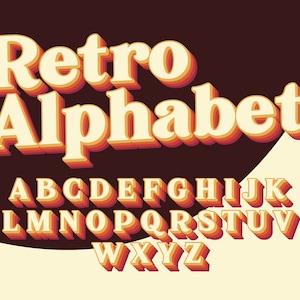 Vintage Alphabet - Retro Alphabet - Elements Digital - 70s -groovy ...