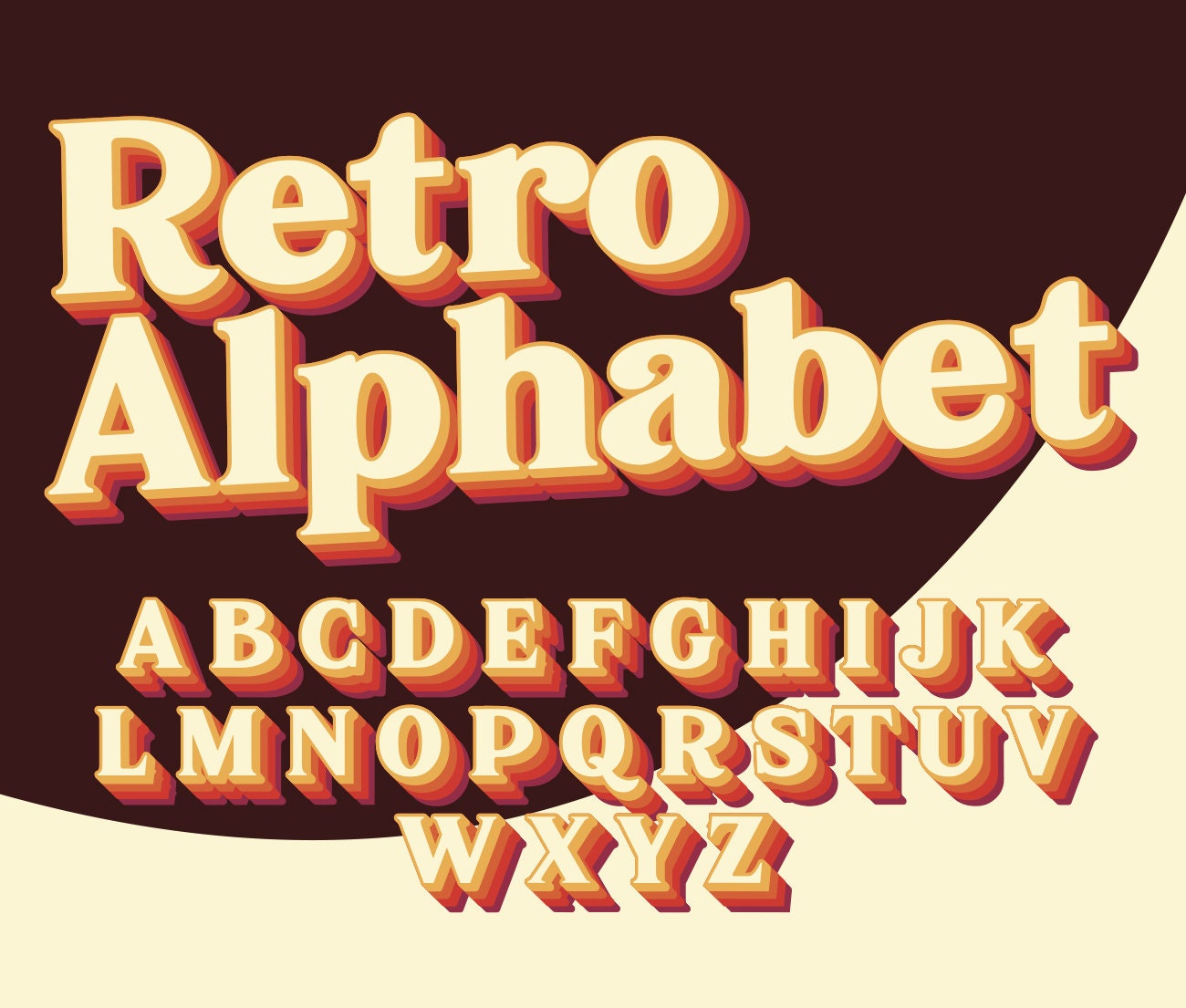 Vintage Alphabet - Retro Alphabet - Elements Digital - 70s -groovy ...