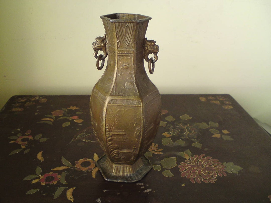 19th Century Chinese Japanese Metalware Bronzed Spelter Small Hexagonal ...