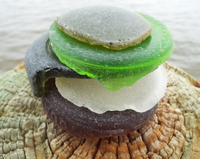 5 Pc Green Stackers, Circles of Sea Glass - Etsy