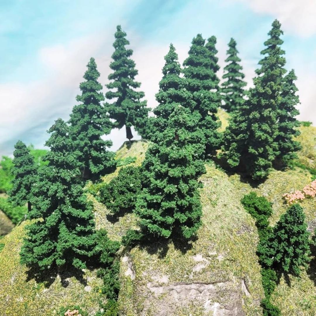 5pcs Model Pine Tree Model Dark Green Tree Model Train Railway Layout ...
