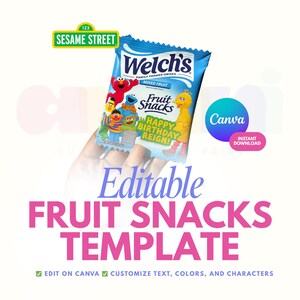 123 Street Fruit Snacks Template | Editable Canva Welch's Party Favor ...