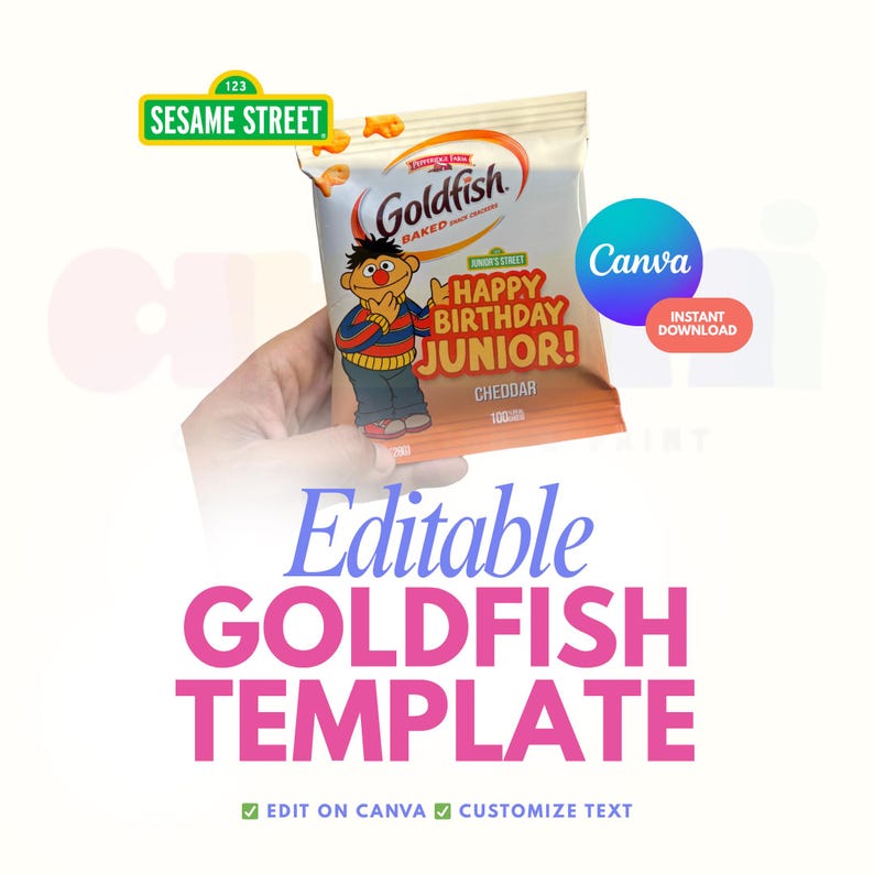 123 ABC Street Goldfish Bag Template | Editable Canva Party Favor Treat ...
