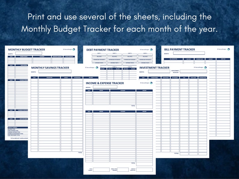 Personal Financial Worksheet Bundle | Printable Finance Planner ...