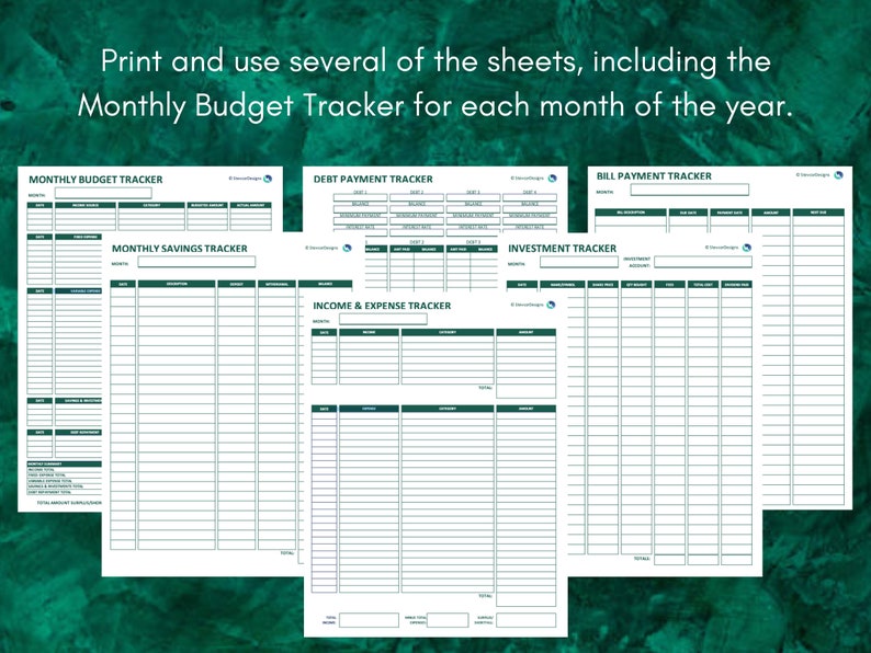 Personal Financial Worksheet Bundle | Printable Finance Planner ...