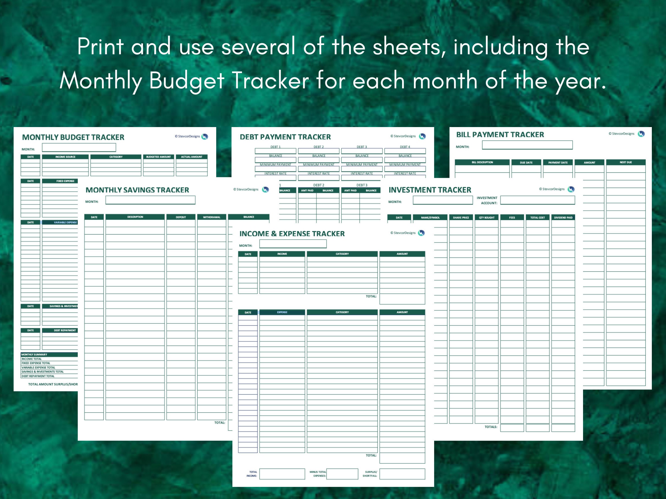 Personal Financial Worksheet Bundle | Printable Finance Planner ...