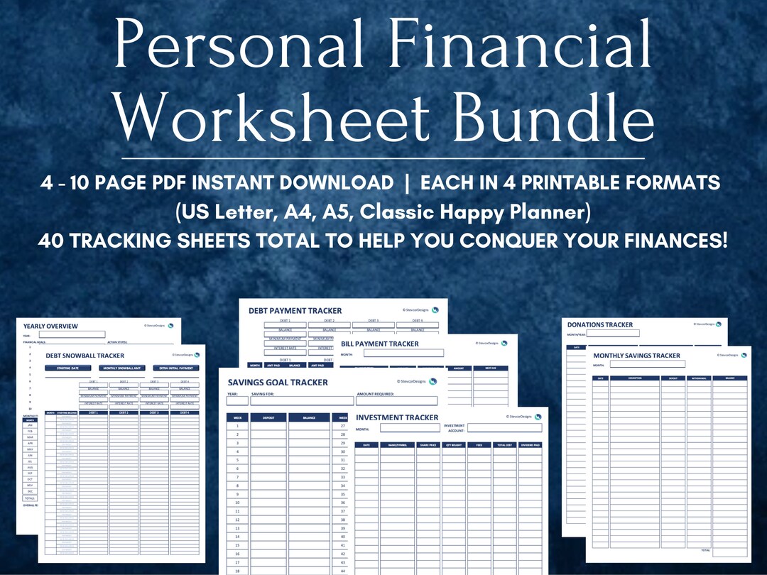 Personal Financial Worksheet Bundle | Printable Finance Planner ...