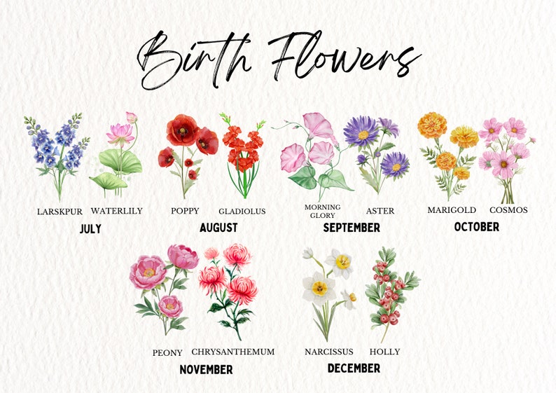 Birth Month Flower, Individual Birth Month Flower, Printable Wall Art ...