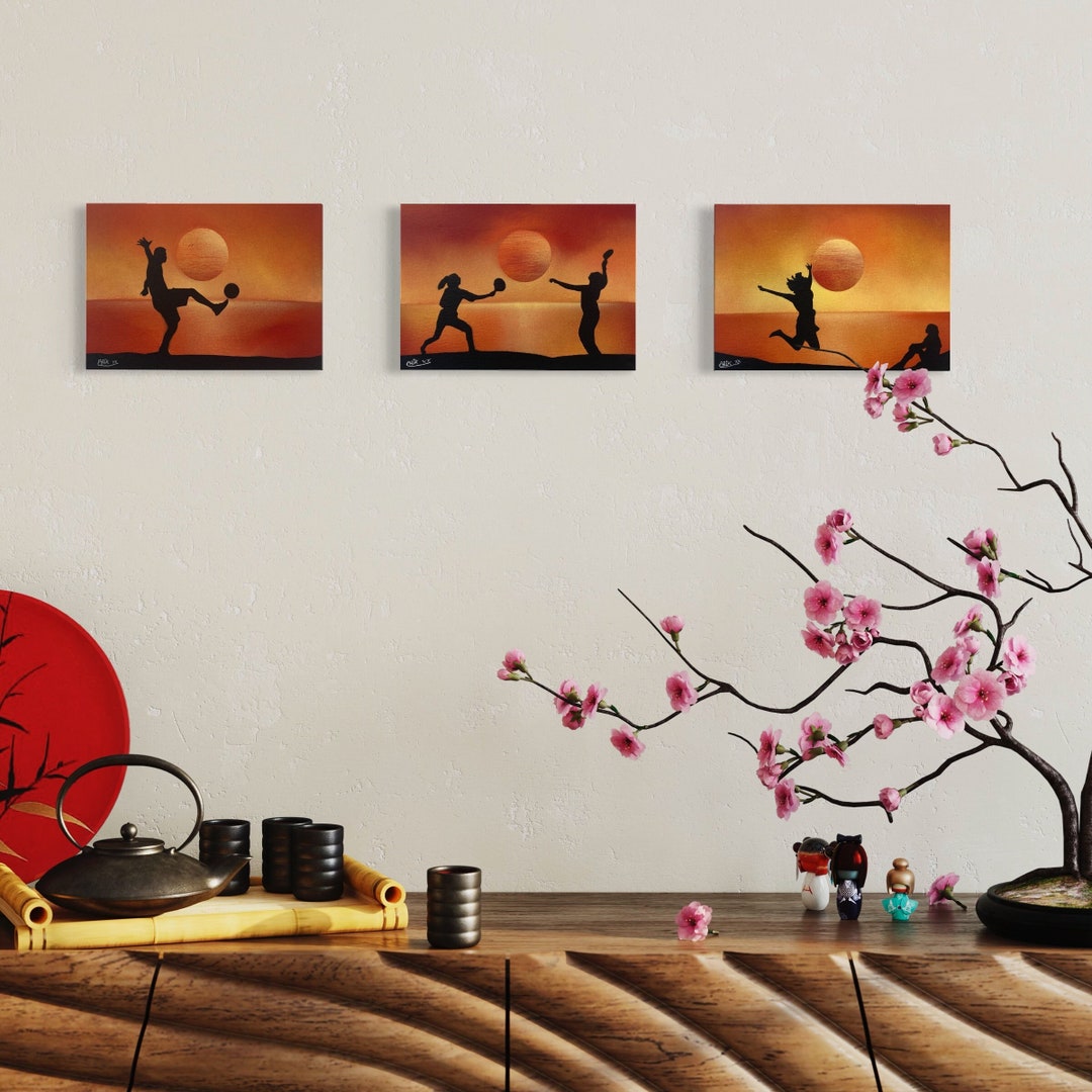 Play at the Beach Set of 3 Paintings Spray Painting on - Etsy