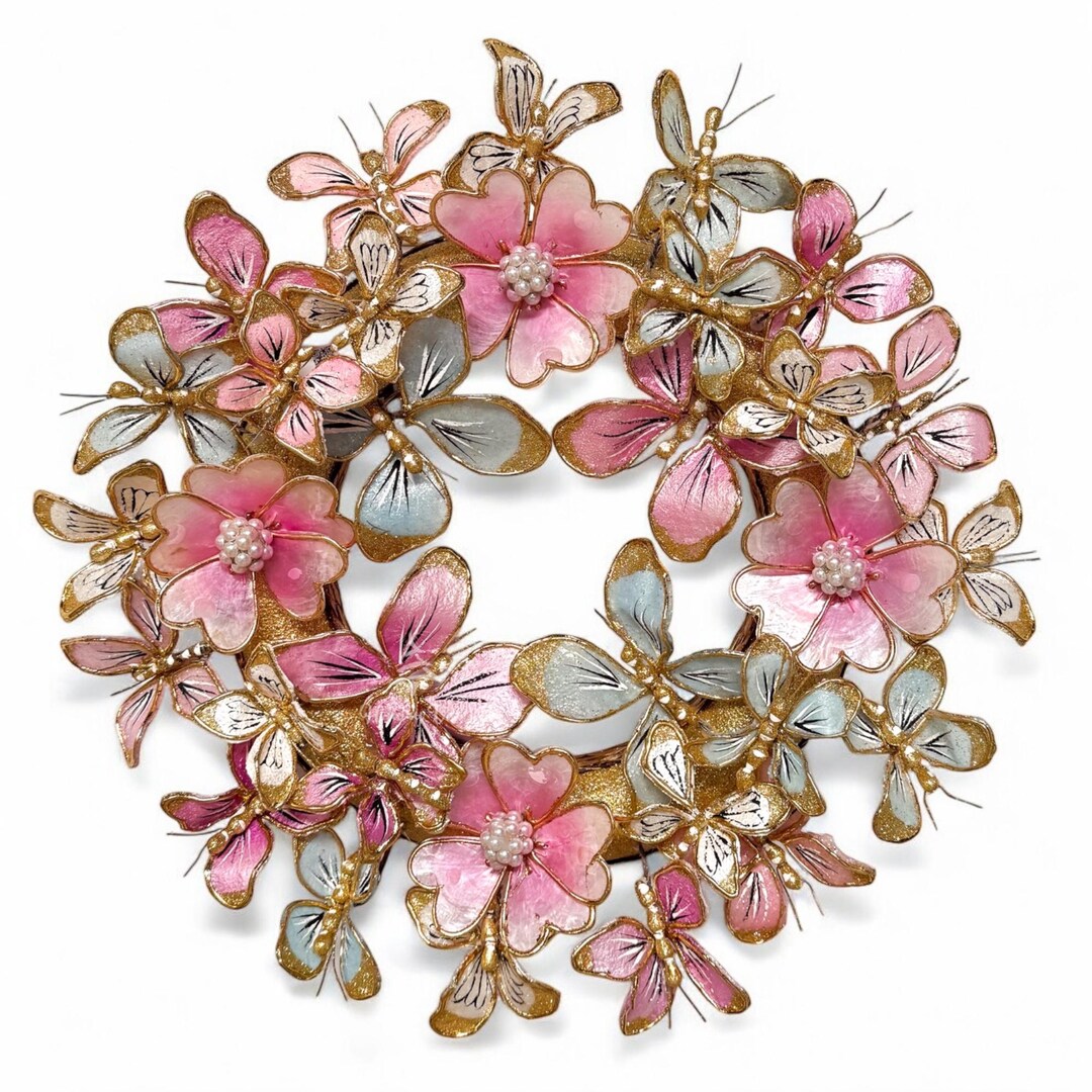 Handmade Shimmering Butterfly Wreath 22" – Capiz Shell Flowers, Spring ...