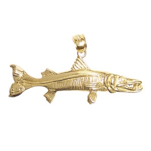 New 14k Gold 3D Barracuda Fish Pendant - Etsy