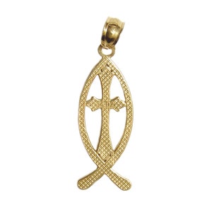 New 14k Gold Christian Fish With Cross Pendant - Etsy