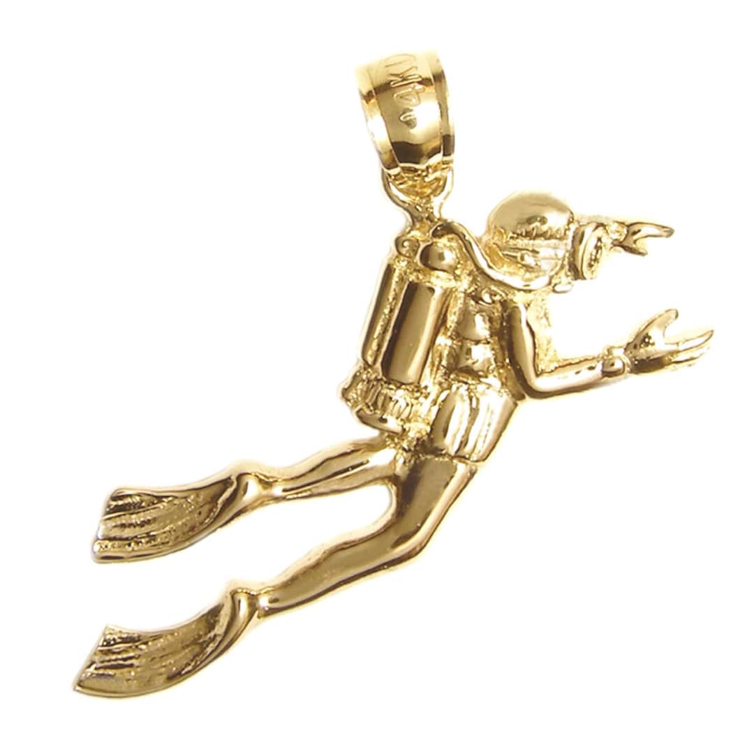 New 14k Gold Scuba Diver Pendant - Etsy
