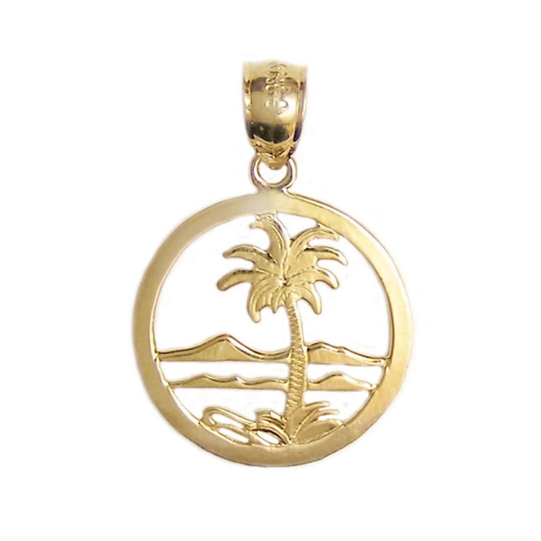 New 14k Gold Beach Scene Palm Tree Pendant - Etsy