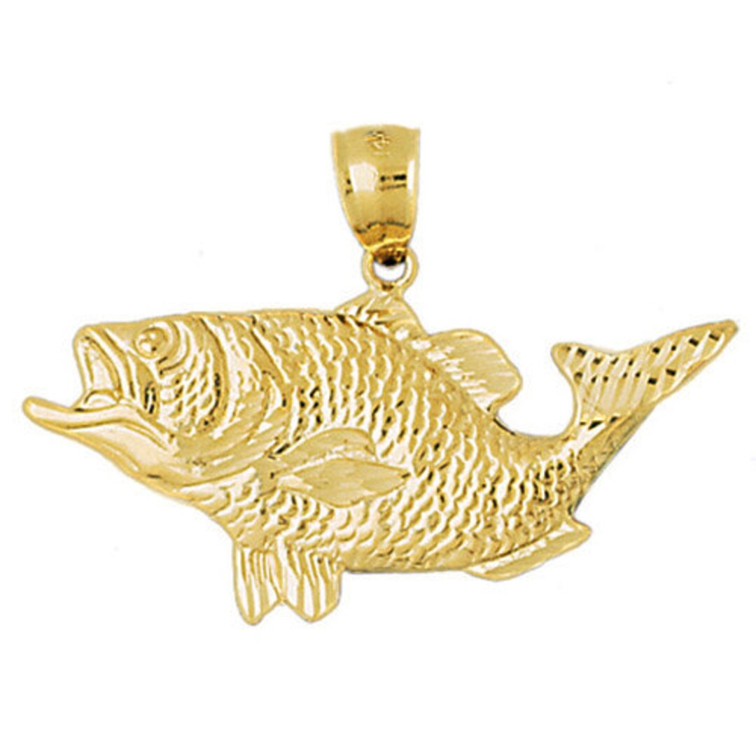 New 14k Gold Bass Fish Pendant - Etsy