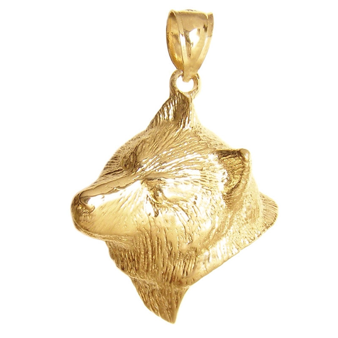 New 14k Yellow Gold Wolf Head Pendant - Etsy