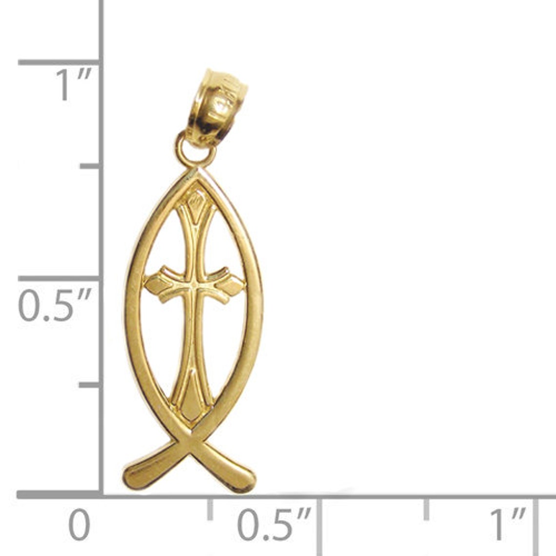 New 14k Gold Christian Fish With Cross Pendant - Etsy