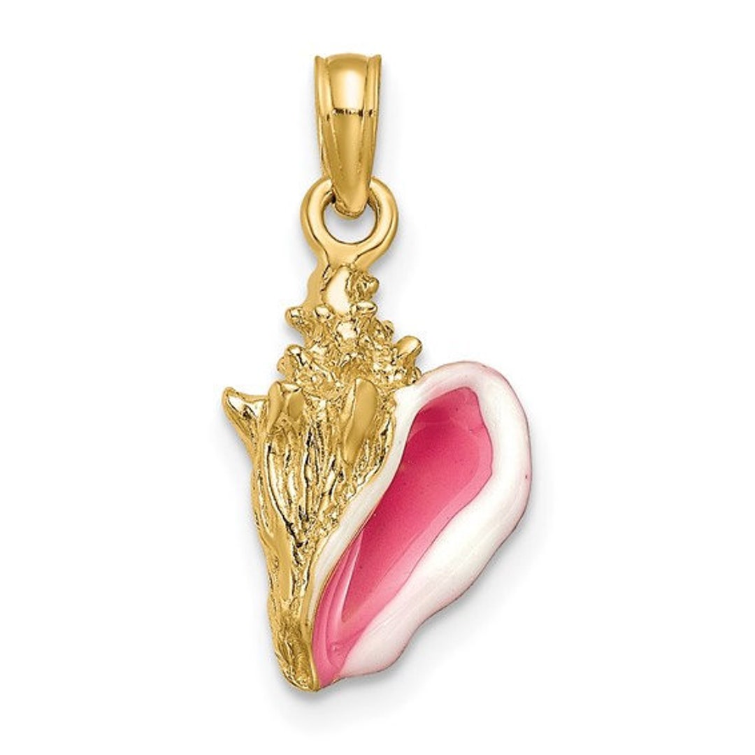 New 14k Gold 3-D Enameled Conch Shell Pendant - Etsy