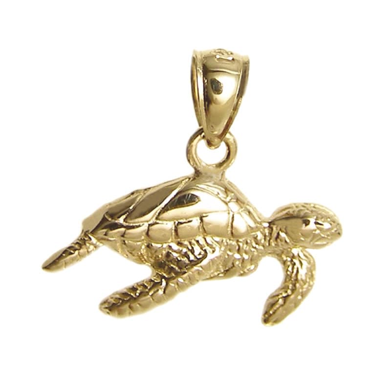 14k Yellow Gold Sea Turtle Pendant - Etsy