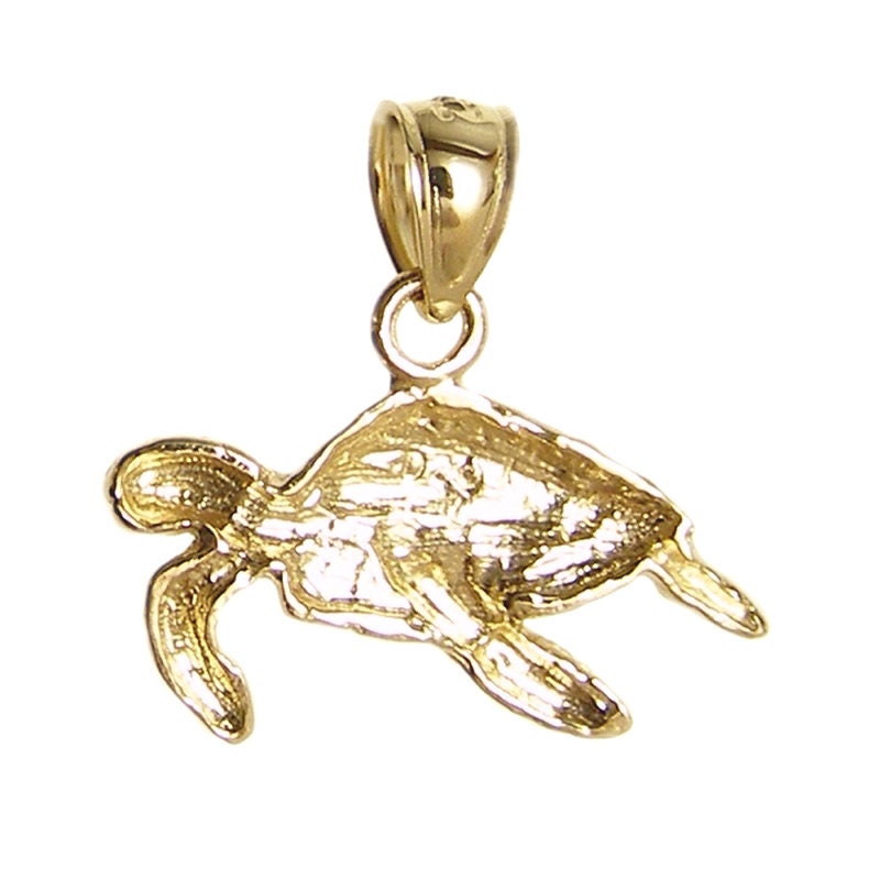 14k Yellow Gold Sea Turtle Pendant - Etsy