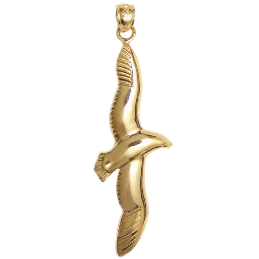 New 14k Gold Seagull Bird Pendant - Etsy