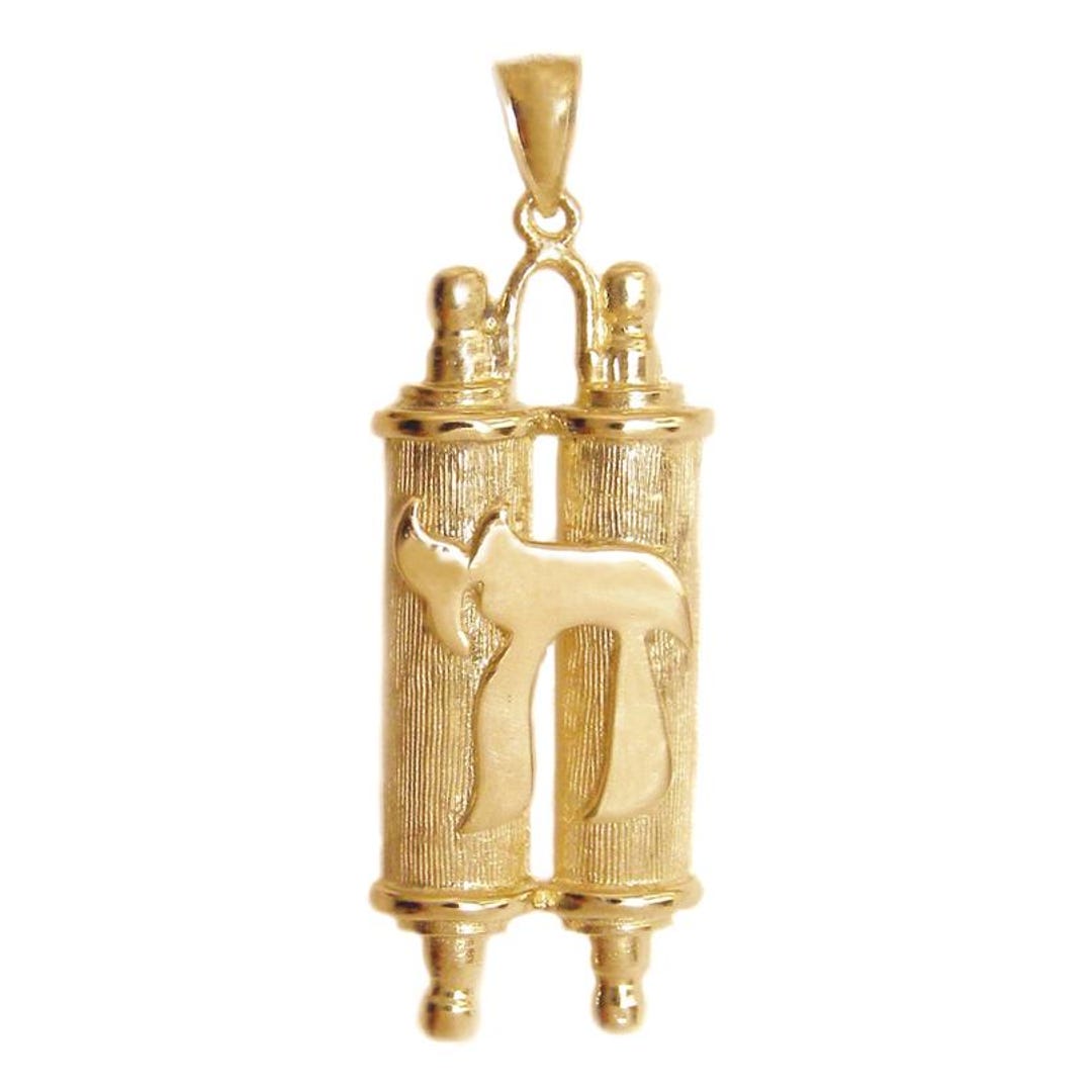 New 14k Gold Jewish Torah Scroll Pendant - Etsy