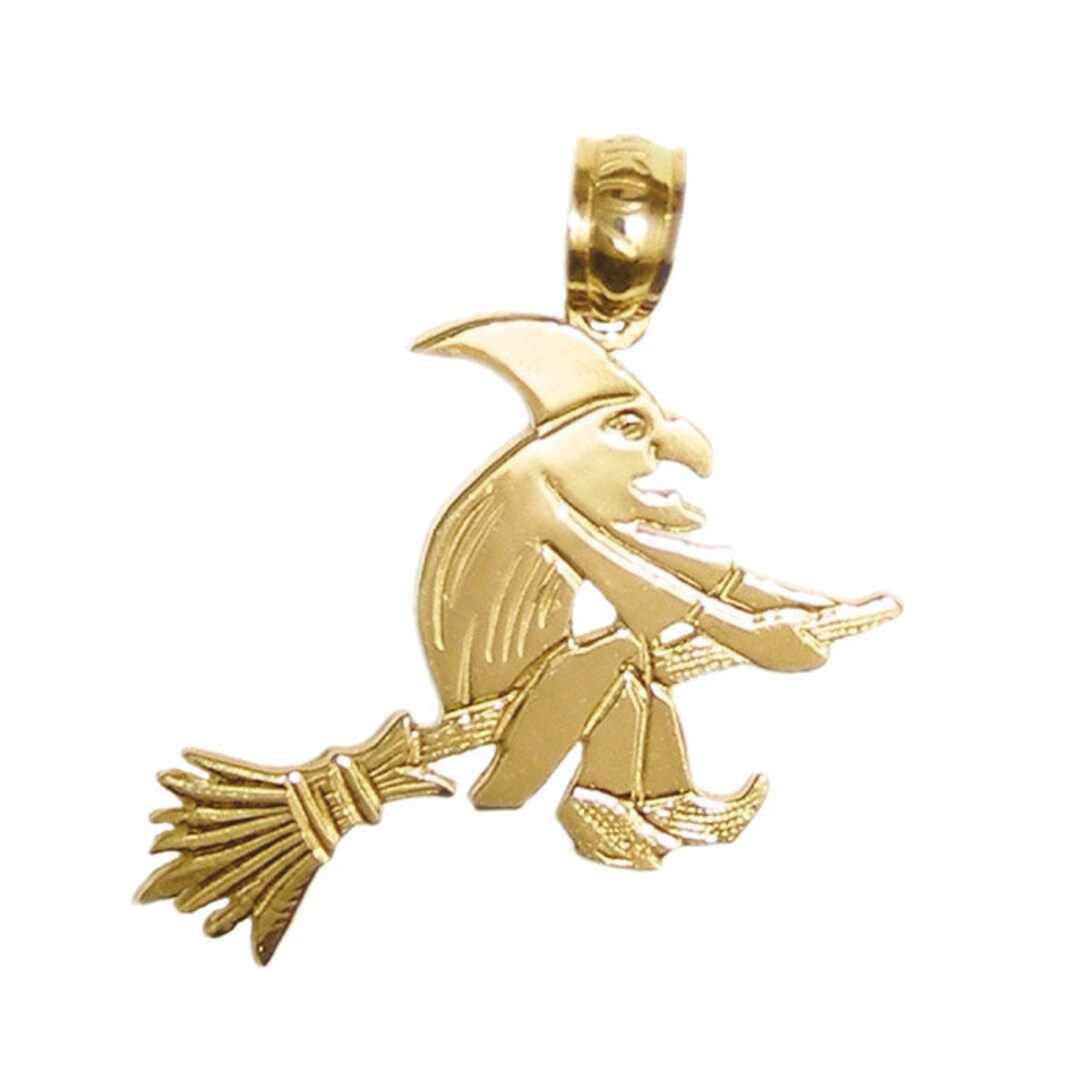 New 14k Gold Witch on Broom Pendant - Etsy