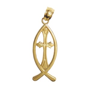New 14k Gold Christian Fish With Cross Pendant - Etsy