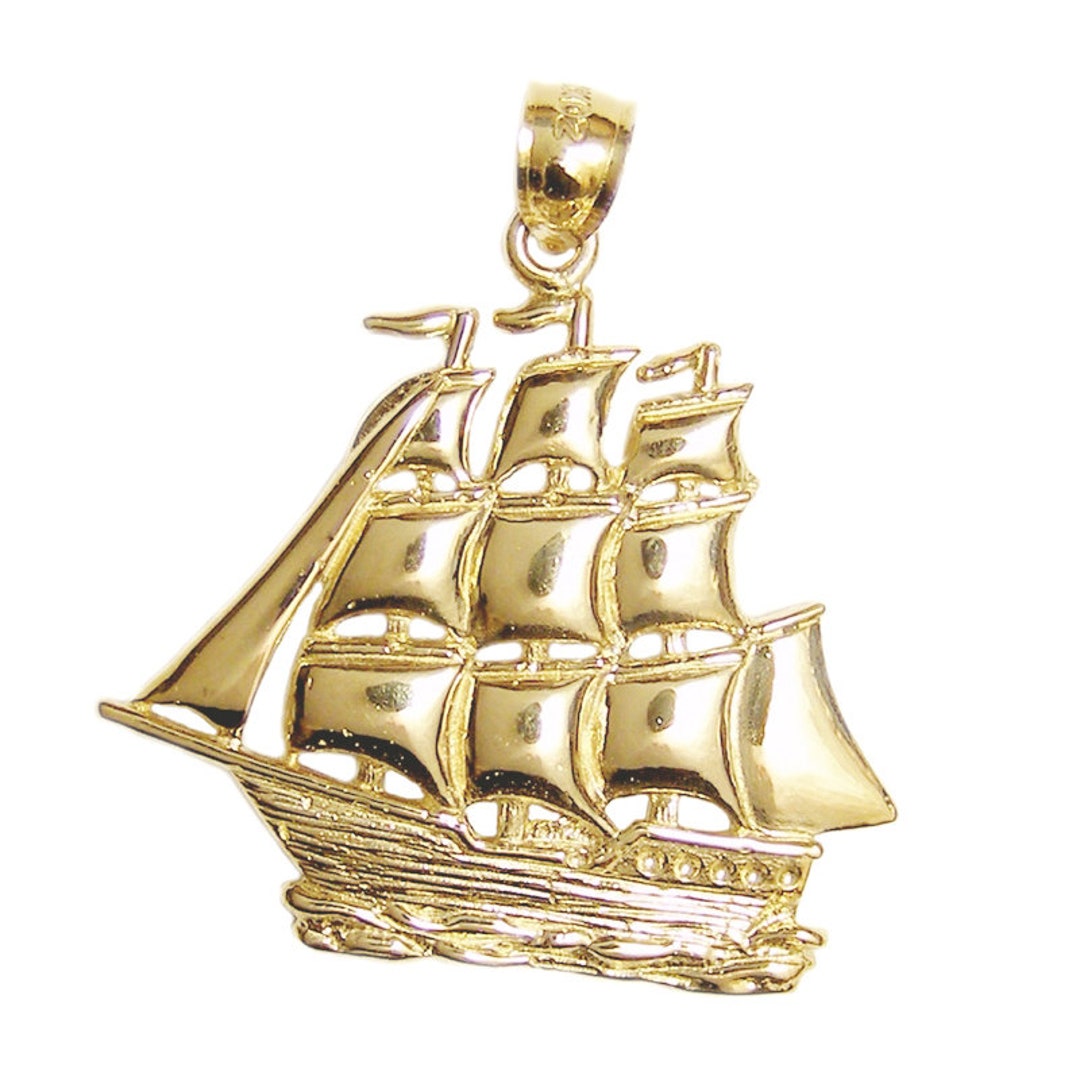 New 14k Gold Sailing Ship Pendant - Etsy