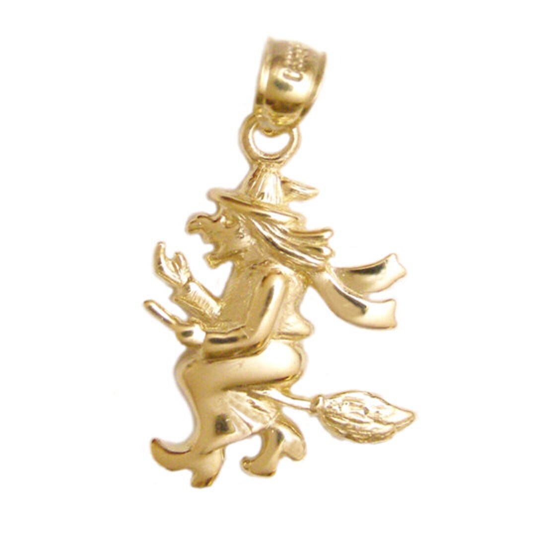 New 14k Gold Witch on a Broom Pendant - Etsy