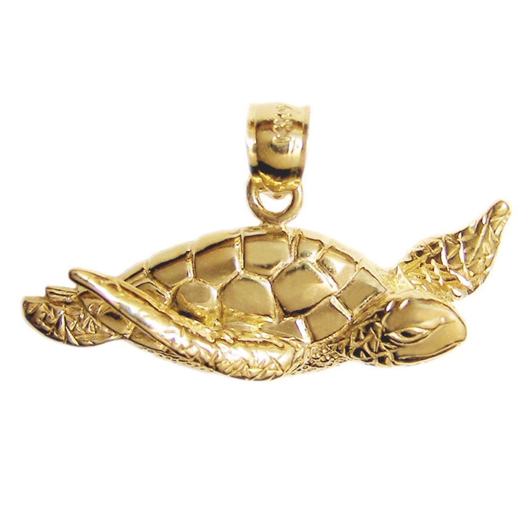 New 14k Gold Sea Turtle Pendant - Etsy