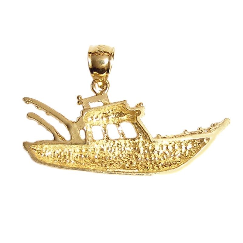 New 14k Yellow Gold Sport Fishing Boat Pendant - Etsy
