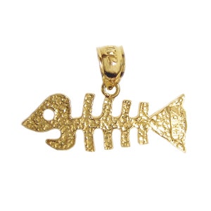 New 14k Gold Fish Bone Skeleton Pendant - Etsy