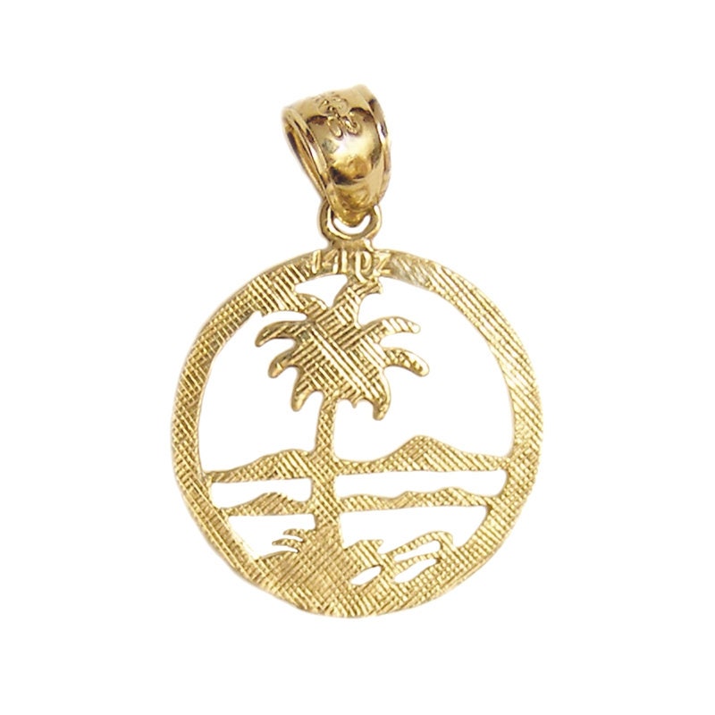New 14k Gold Beach Scene Palm Tree Pendant - Etsy