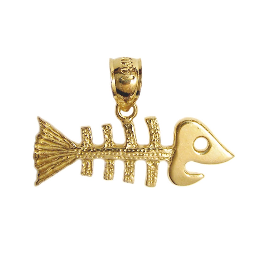 New 14k Gold Fish Bone Skeleton Pendant - Etsy